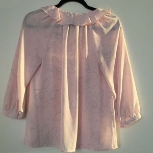 Elle | Tops | Soft Pink Floral Blouse With Ruffle | Poshmark